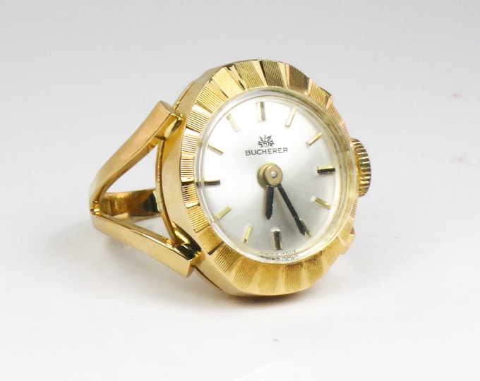 Vintage Bucherer 18k Solid Gold Watch Ring Yellow Gold Mechanical Watch Ring 17 Jewels Adjusted ...