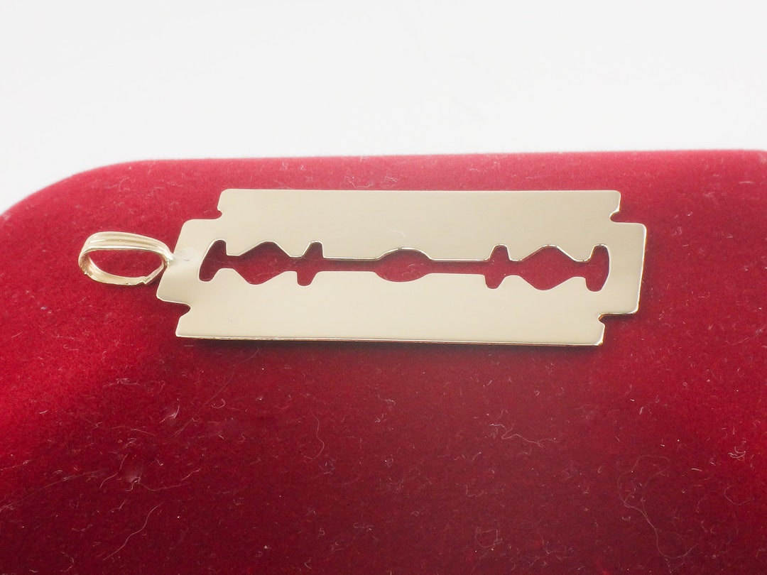 Vintage Large 14k Yellow Gold Razor Blade Pendant 1980's - Etsy