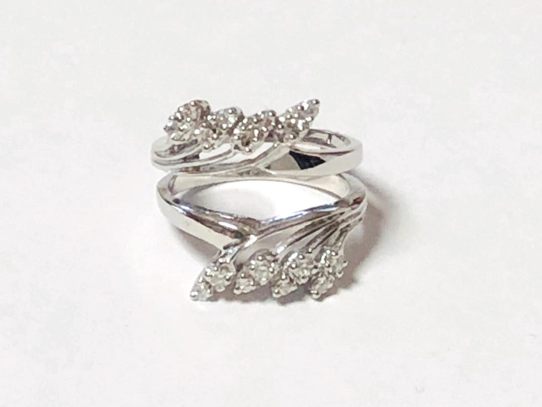 Vintage 14k White Gold Diamond Enhancer Ring: Wedding Band Insert, Size ...