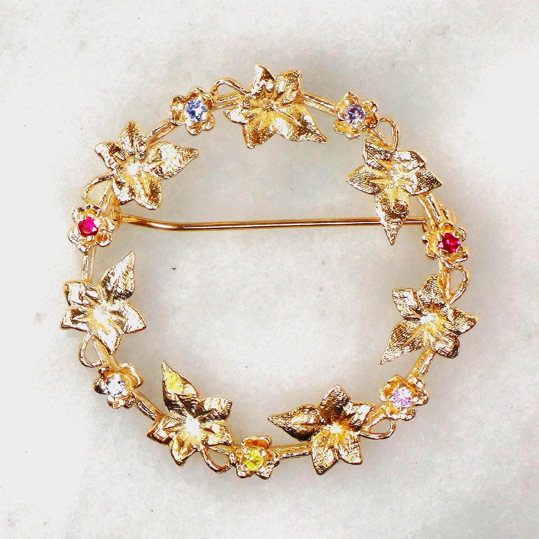 Vintage 10k Gold Ivy Wreath Pin: Jeweled Victorian Style - Etsy
