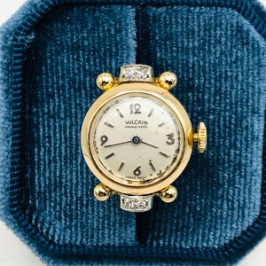 Vintage Vulcain 18k Solid Gold Watch Ring With Diamonds, Mechanical ...
