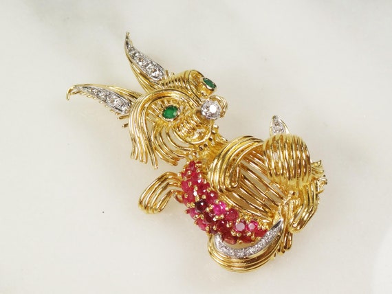 Vintage 14k Gold Bunny Rabbit Pin Vintage Gemstone Br… - Gem