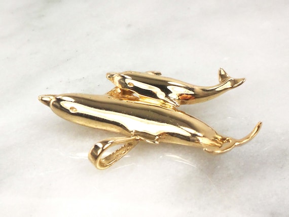 Vintage 14k Gold Dolphins Pendant Kabana Mother and B… - Gem