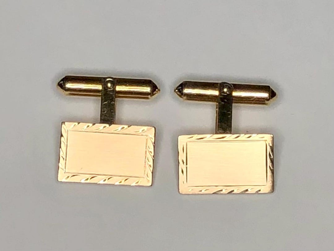 Vintage 14k Yellow Gold Rectangle Shaped Cufflinks, Ballou Engravable ...