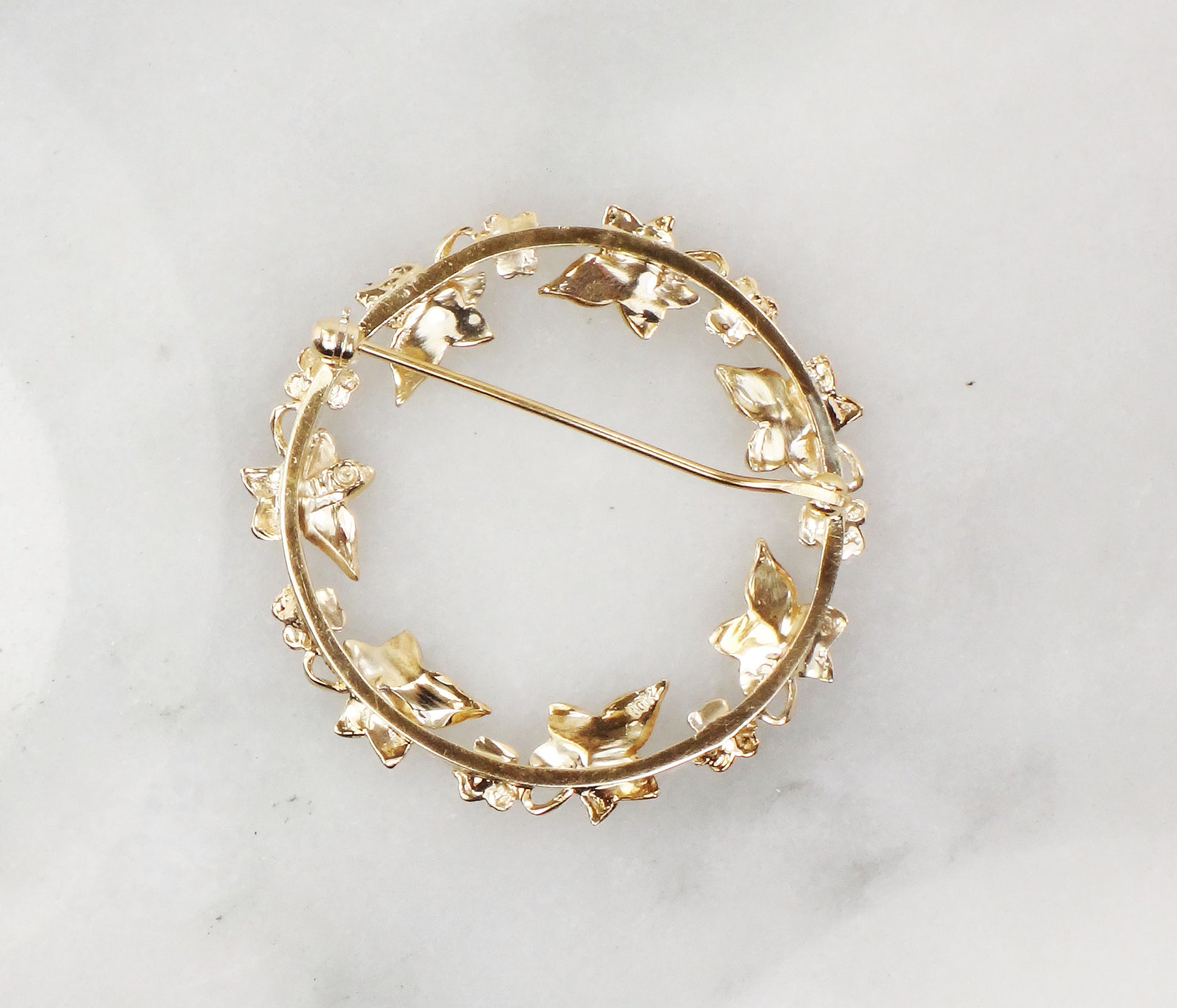 Vintage 10k Gold Ivy Wreath Pin Jeweled Pin Gold Circle Pin - Etsy