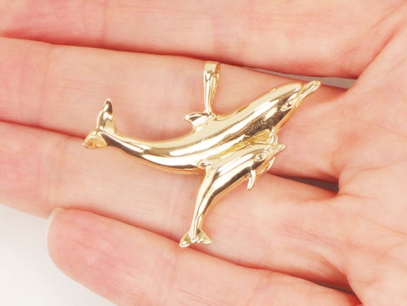 Vintage 14k Gold Dolphins Pendant Kabana Mother and B… - Gem