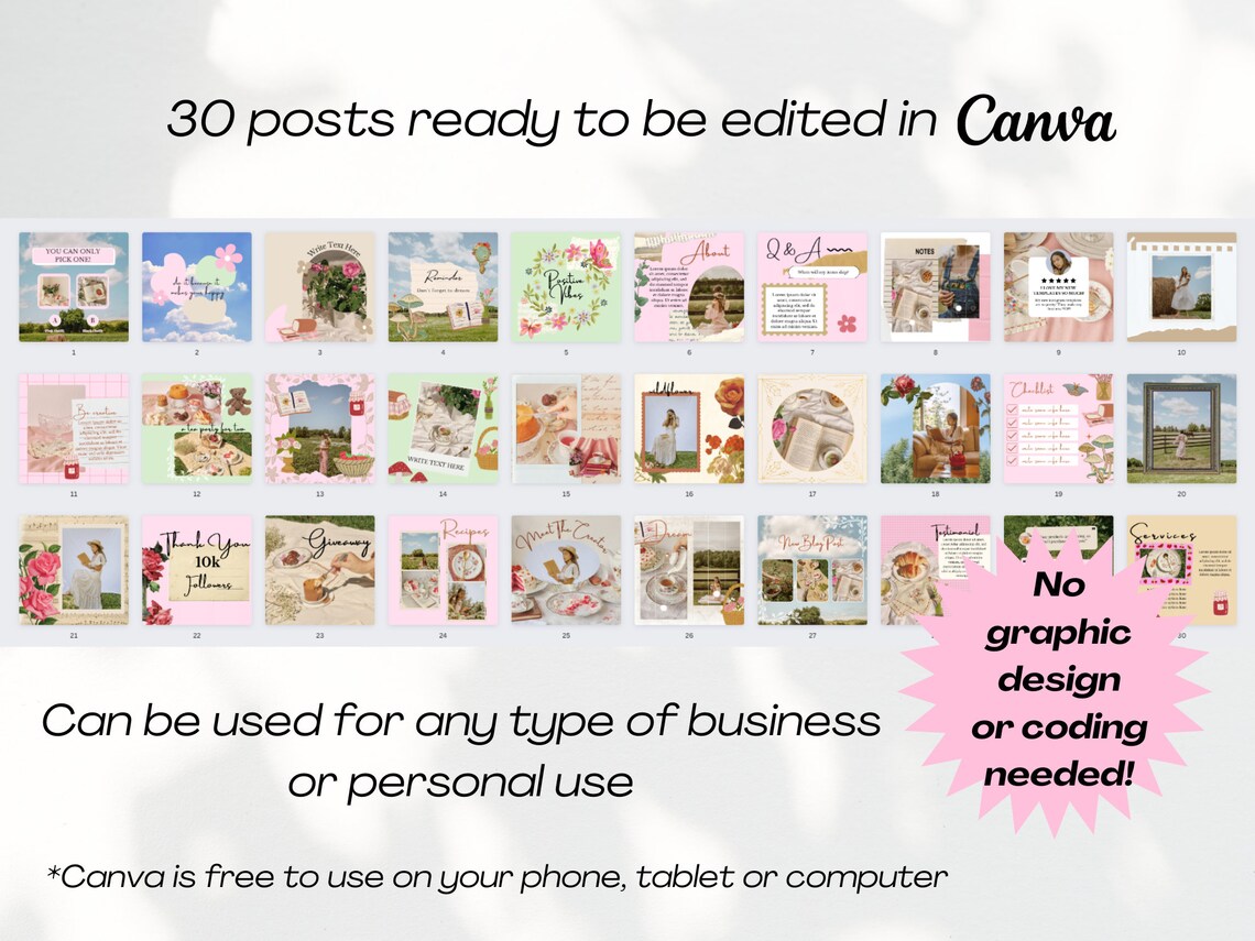 Cottagecore Instagram Templates Cottagecore Aesthetic 60 - Etsy