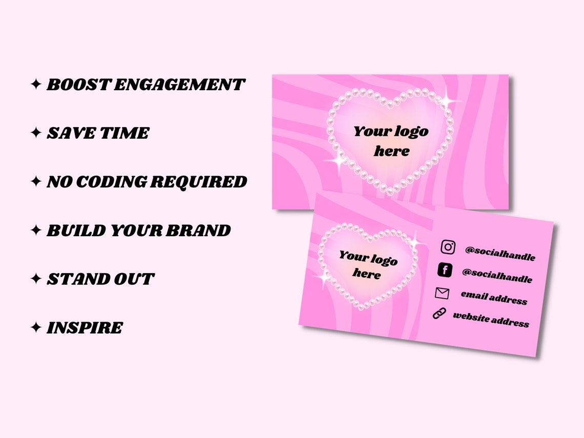 Y2K Heart Business Card Retro Business Card Marketing Card - Etsy