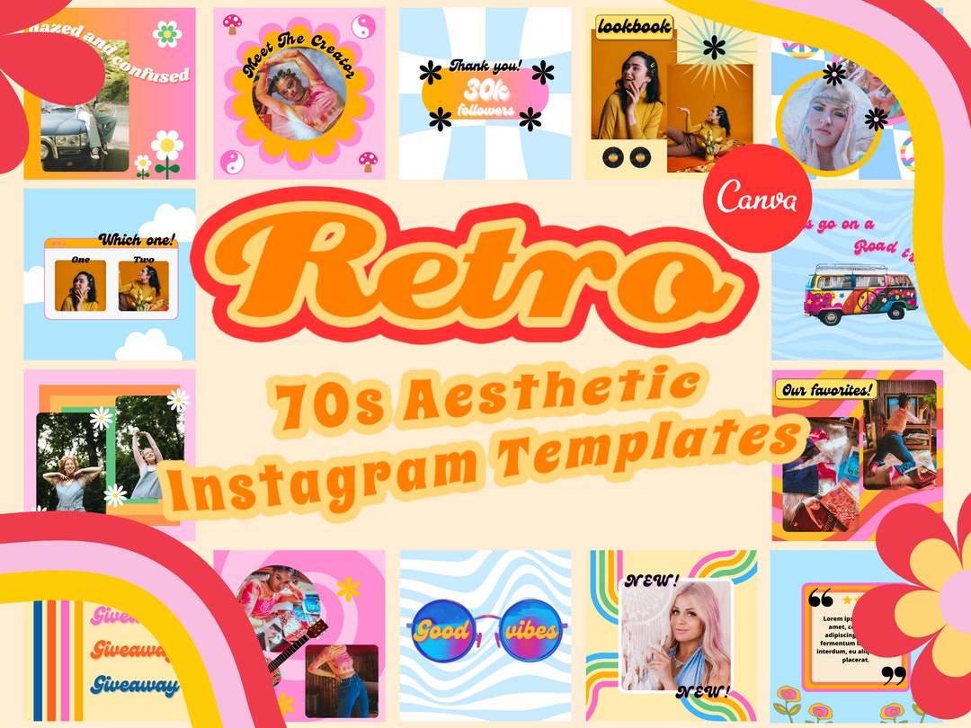 Retro Instagram Templates, 70s Aesthetic Canva Templates, Retro ...
