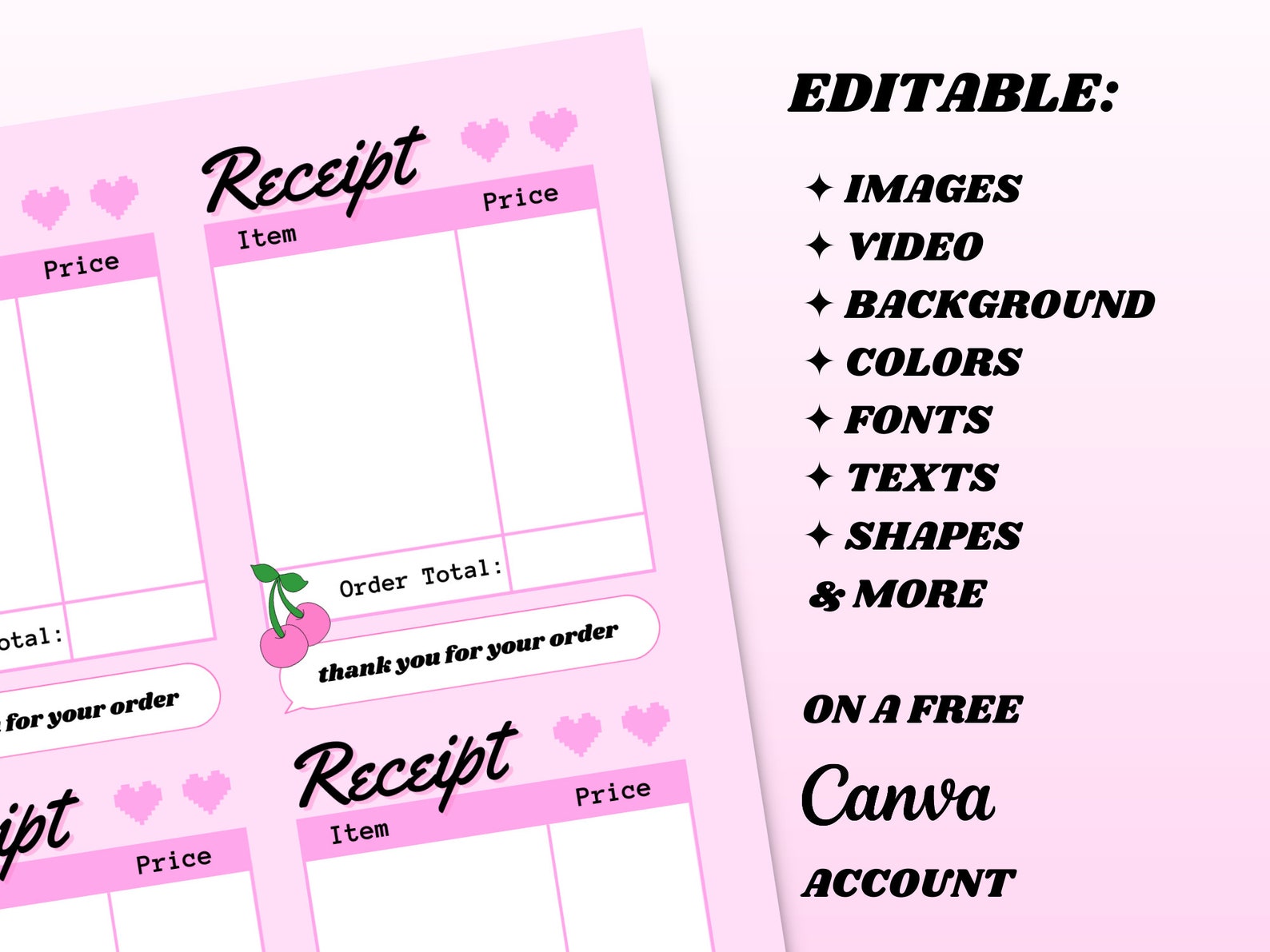RECEIPT TEMPLATE Cute Editable Order Receipt Form Printable - Etsy