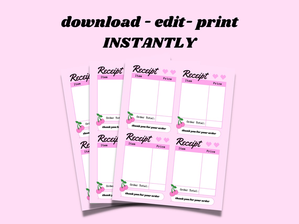 RECEIPT TEMPLATE Cute Editable Order Receipt Form Printable - Etsy