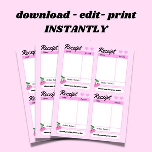 RECEIPT TEMPLATE, Cute Editable Order Receipt Form, Printable Canva ...