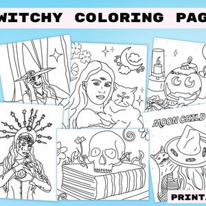 Halloween Witchy 6 Coloring Pages, Printable, Digital Coloring Book ...