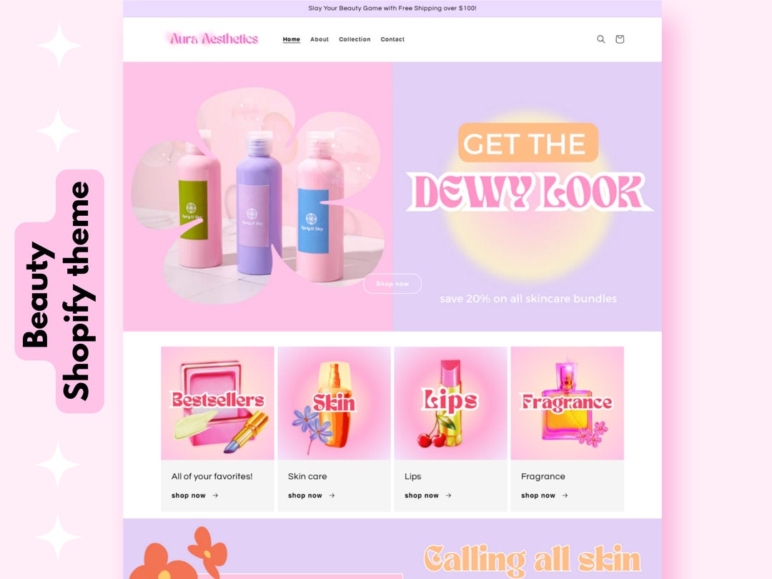 Beauty Shopify Theme, Skincare Templates, Pink Website Design, Website ...