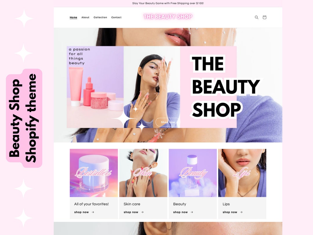 Beauty Shopify Theme, Skincare Templates, Pink Website Design, Website ...