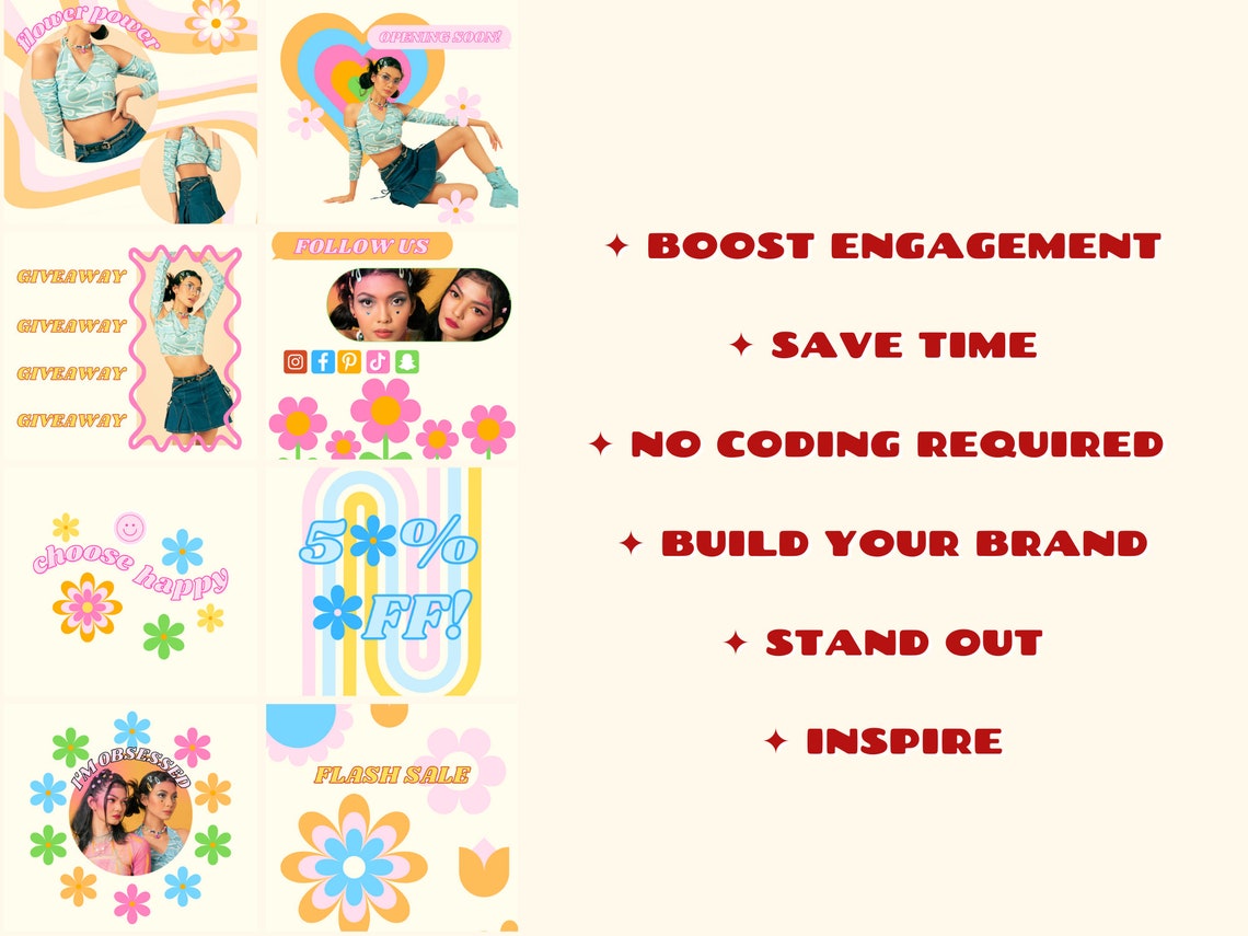 40 70s FLOWER POWER Instagram Templates, IG Canva Templates,instagram ...