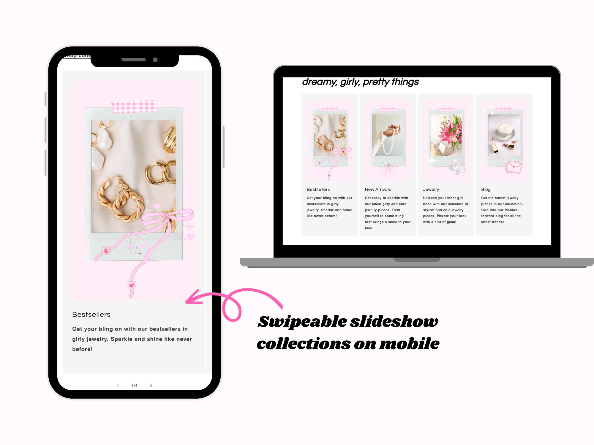 Girly Shopify Theme, Coquette AESTHETIC Templates, Jewelry Website ...