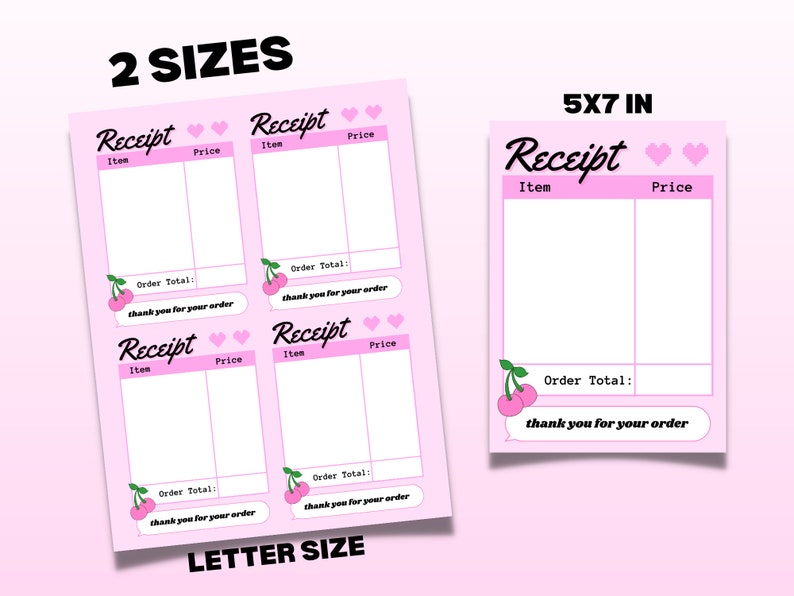RECEIPT TEMPLATE Cute Editable Order Receipt Form Printable - Etsy