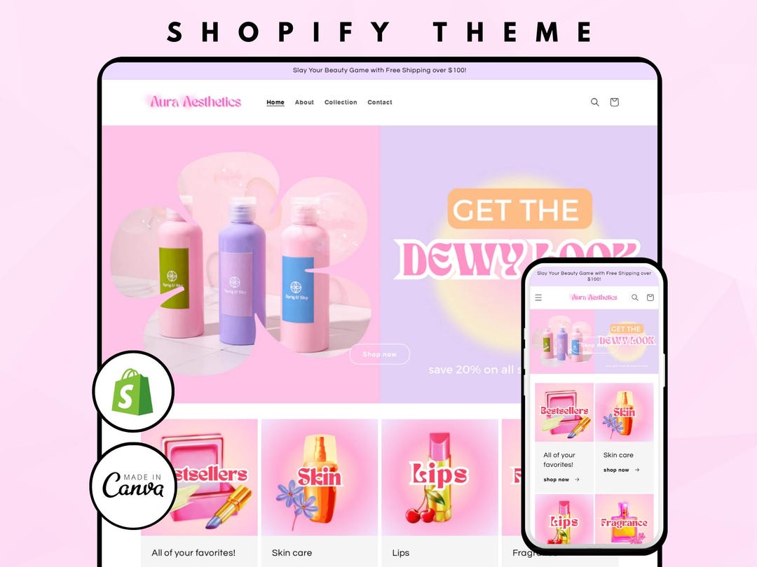 Beauty Shopify Theme, Skincare Templates, Pink Website Design, Website ...