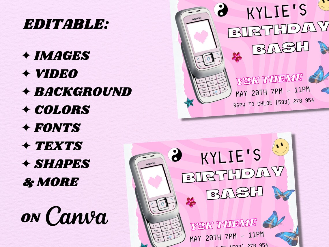Editable Y2K Invitation Template Y2K Canva Template DIY - Etsy