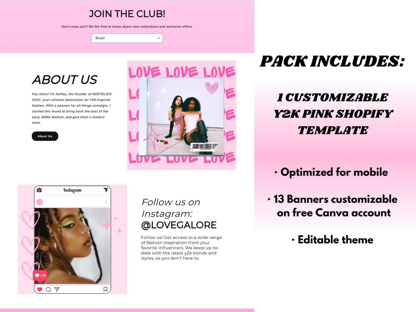 Y2K PINK Shopify Theme, Y2K AESTHETIC Templates, Website Design ...