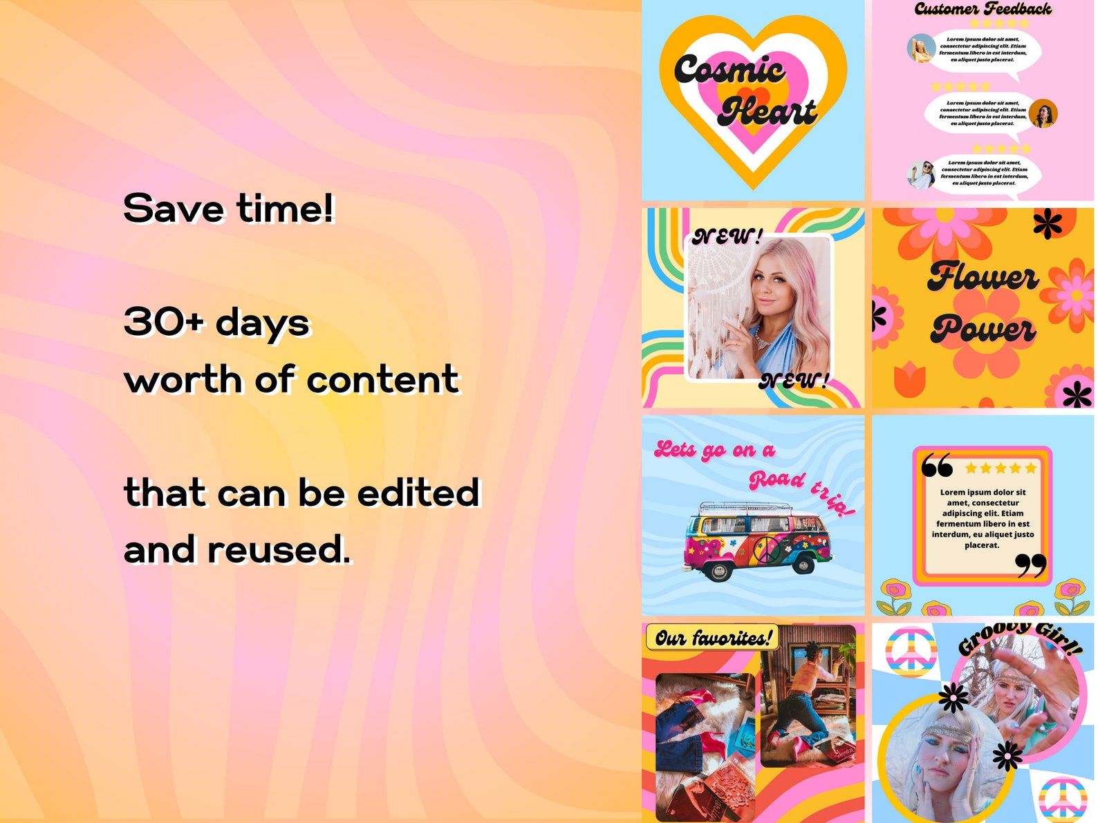 Retro Instagram Templates 70s Aesthetic Canva Templates - Etsy