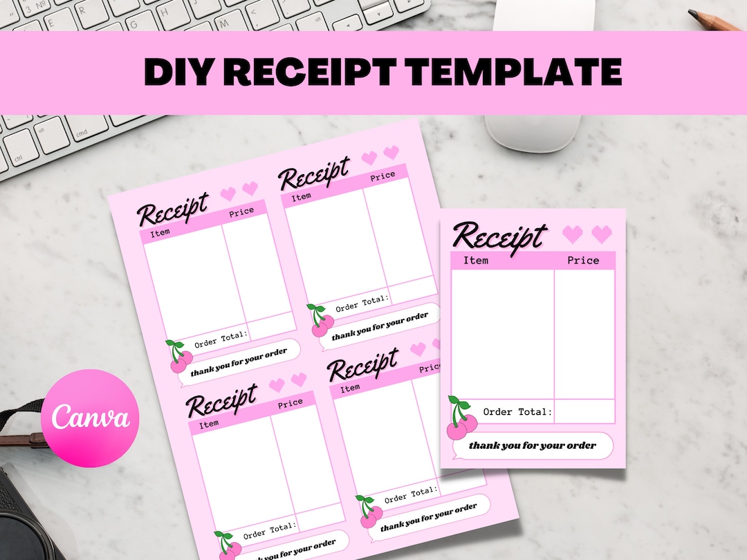 RECEIPT TEMPLATE, Cute Editable Order Receipt Form, Printable Canva ...