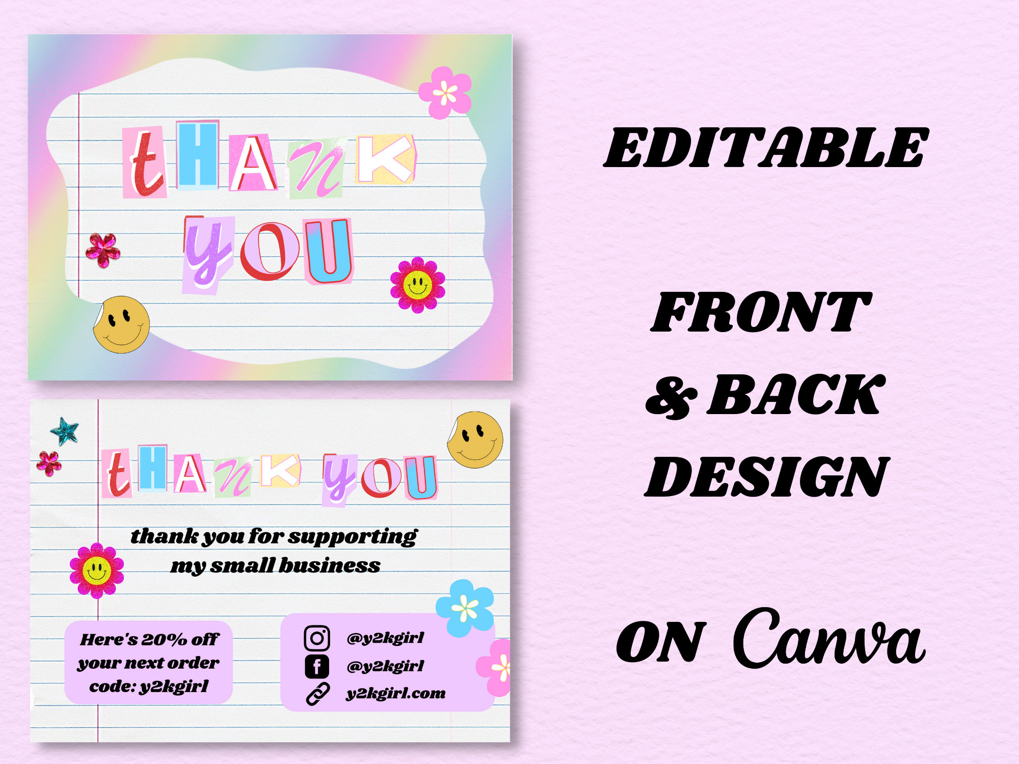 Editable Y2K THANK YOU Card Y2K Canva Template DIY Thank You - Etsy