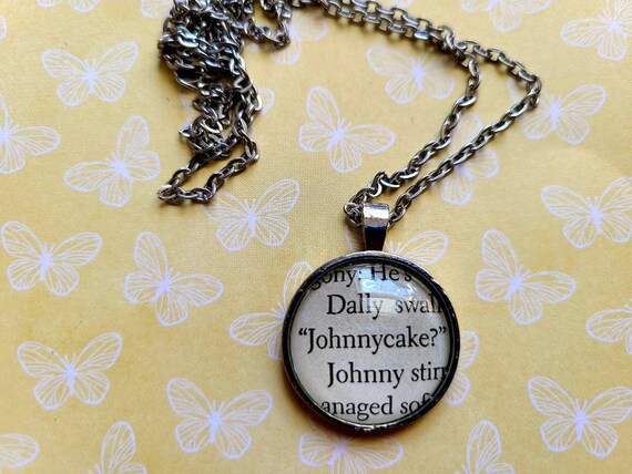 Johnnycake pendant necklace made with The Outsiders book pages | Etsy