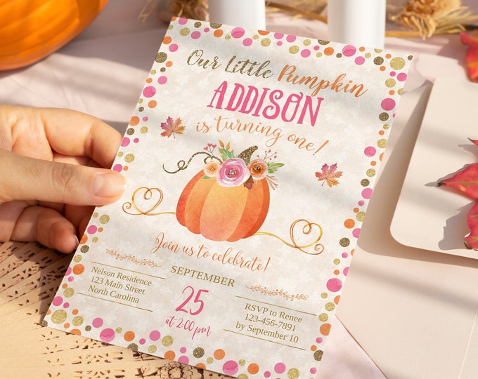 Our Little Pumpkin Birthday Invitation, Pumpkin Invitations, Fall ...