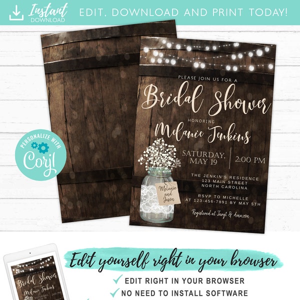 Rustic Bridal Shower Invitation - Etsy