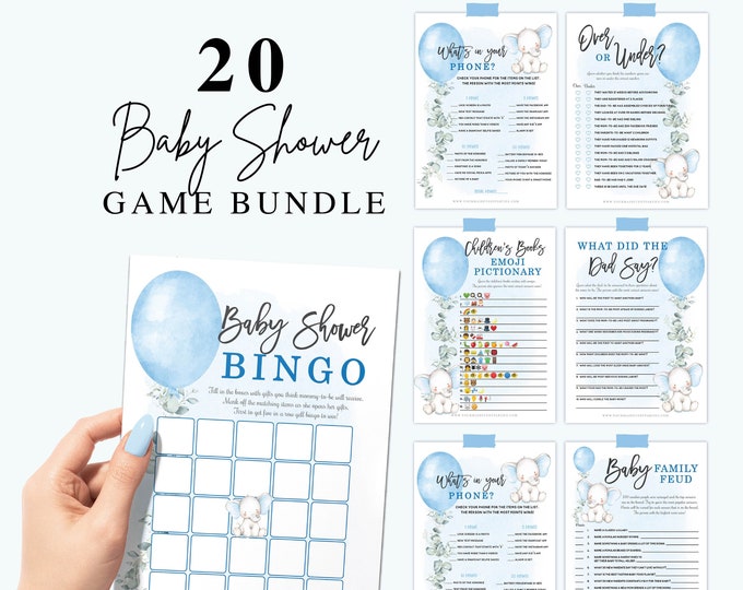 Boy Elephant Baby Shower Game, Word Search Game, Blue Elephant Boy Baby ...