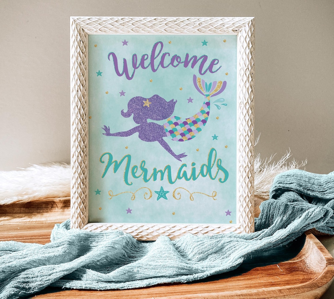 Mermaid Party Sign • Welcome Mermaids Birthday Party Sign • Under the ...