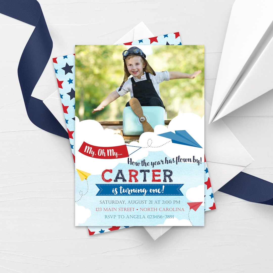 Paper Airplane Birthday Invitation, Airplane Invitation, Time Flies ...