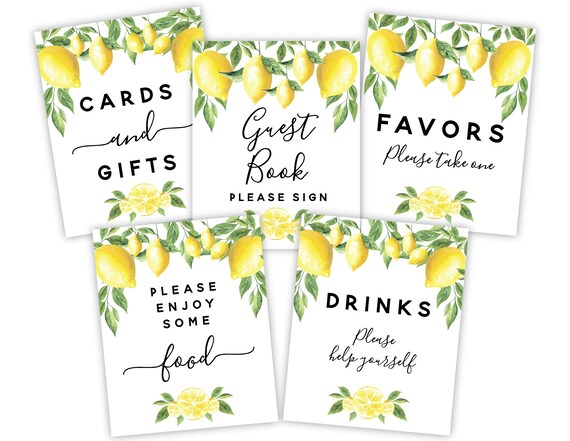Lemon Party Signs Package, Wedding, Bridal Shower, Baby Shower Citrus ...
