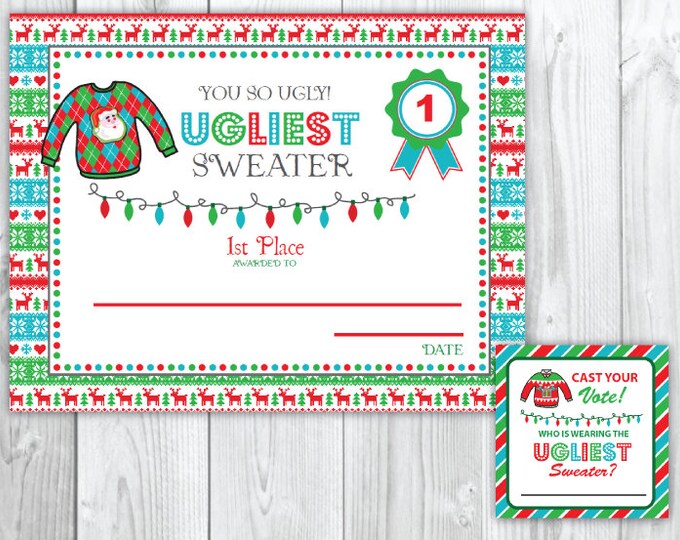 Ugly Christmas Sweater Awards - Christmas Party - Holiday Party 4x6 ...