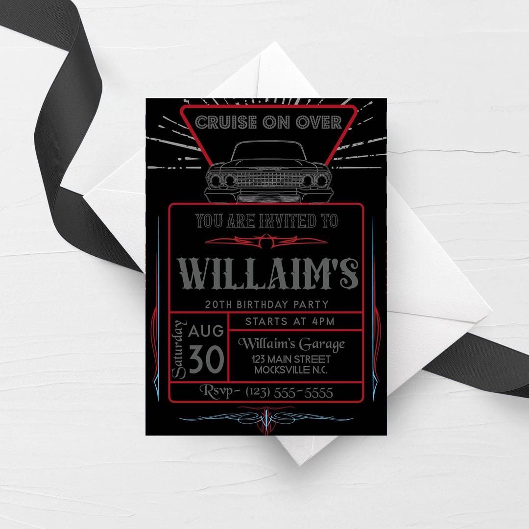 Hot Rod Lowrider Party Birthday Invitation - Etsy