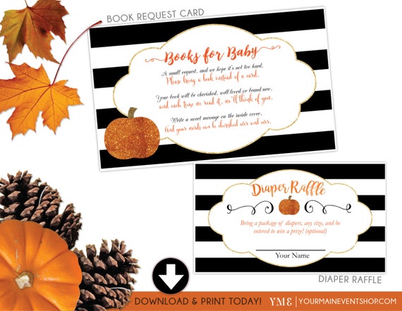 Fall Pumpkin Book Request Card and Diaper Raffle Ticket Bundle ...