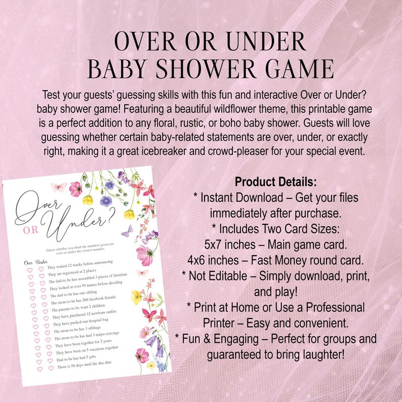 Wildflower Baby Shower Games, Over or Under Fun Activities and Decor - Etsy