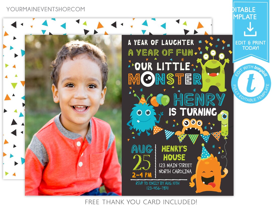 Monster Invitation Photo Monster Birthday Invitation Monster - Etsy