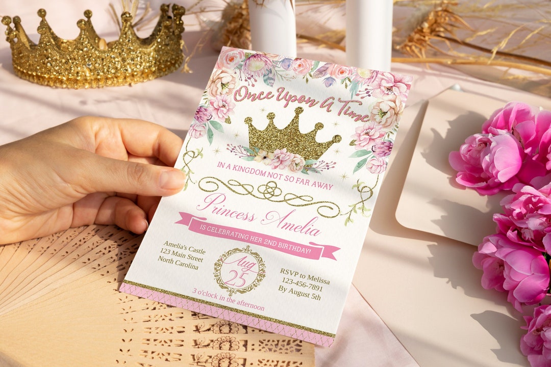 Princess Invitation, Princess Birthday Invitation, Royal Floral Gold ...