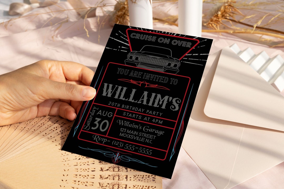 Hot Rod Party Birthday Invitation, Hot Rodparty Invite, Cars, Lowrider ...
