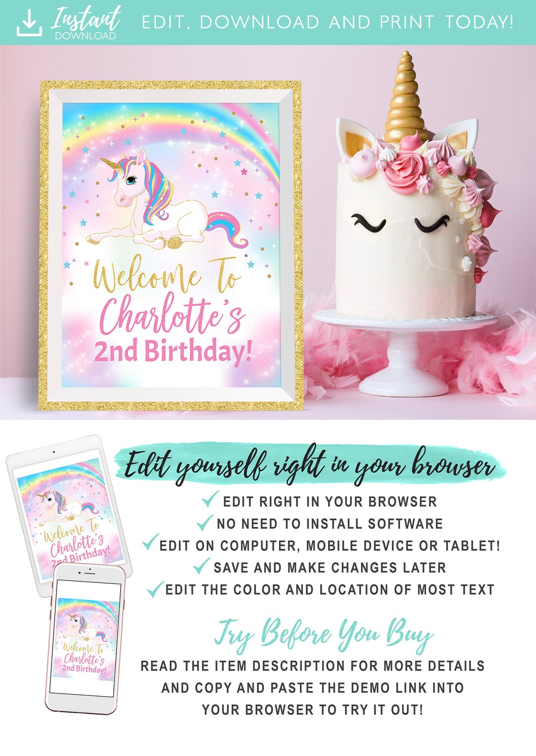 Unicorn Welcome Sign, Unicorn Party Welcome Sign Decorations, Unicorn ...