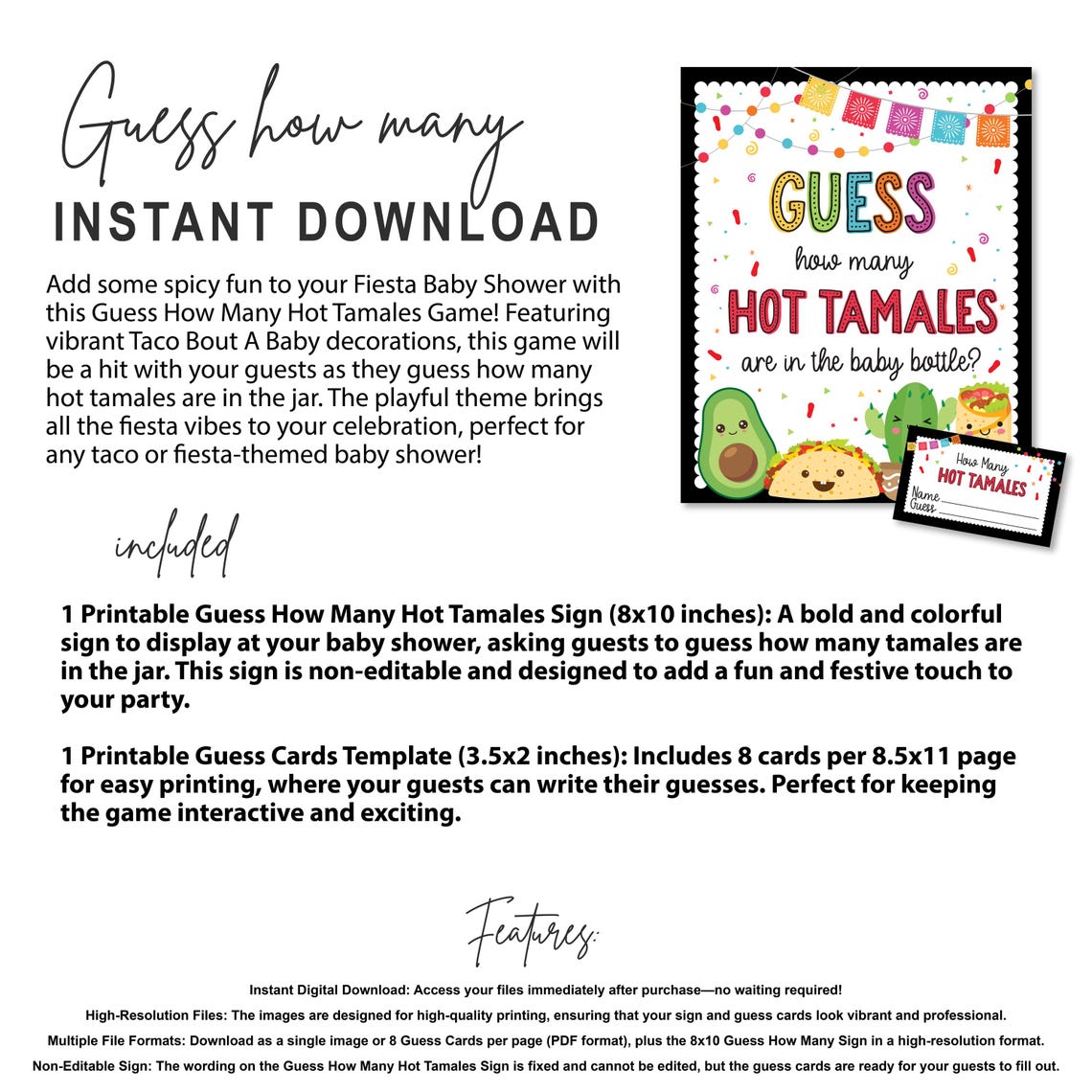 Guess How Many Hot Tamales Fiesta Baby Shower Game, Taco Bout A Baby ...