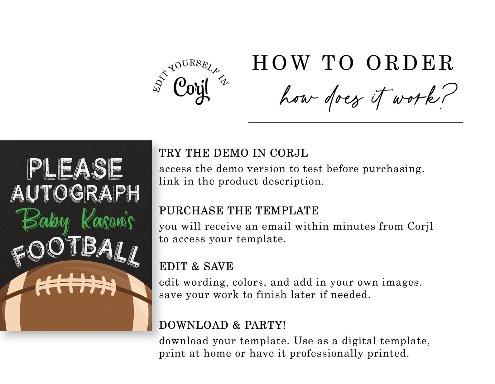 Editable Football Autograph Sign for Baby Shower - Etsy