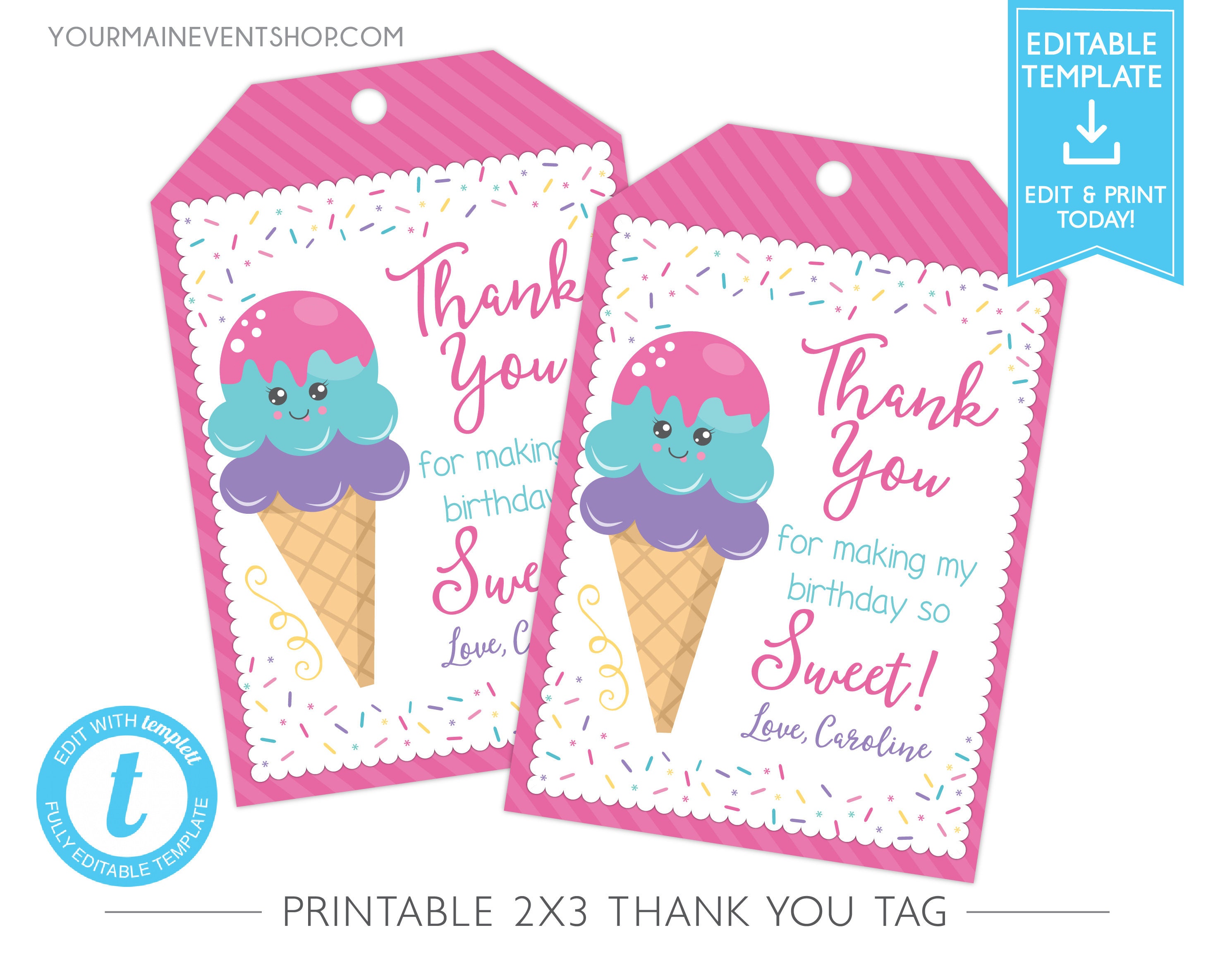 Ice Cream Party Thank You Tags Ice Cream Birthday Favor Tags | Etsy