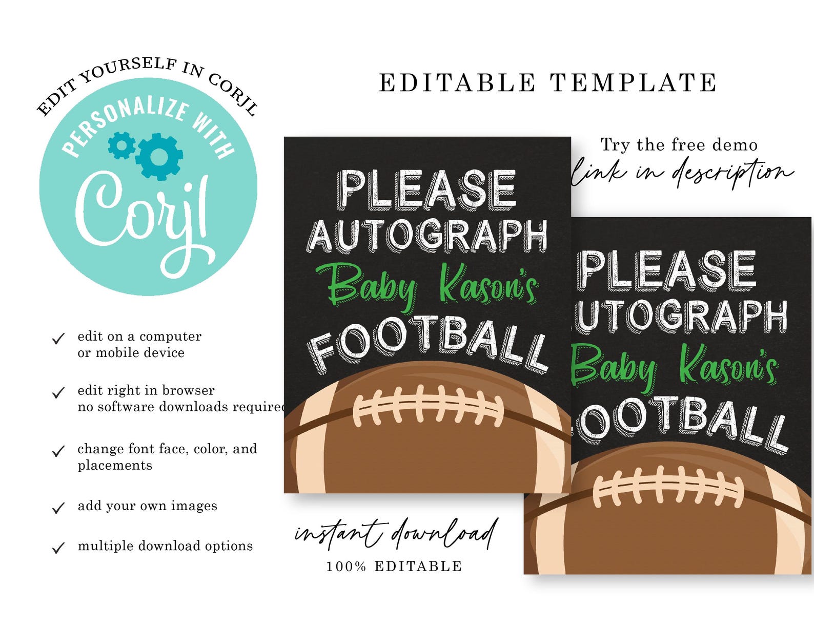 Editable Football Autograph Sign for Baby Shower - Etsy