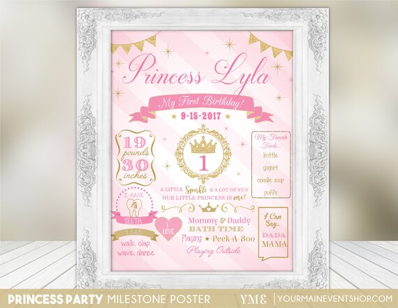 Princess Birthday Poster | 1st Year Milestone Birthday Chalkboard ...