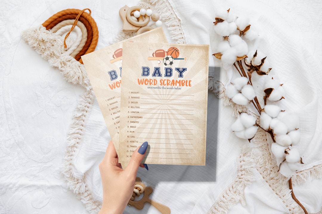 All Star Sports Baby Shower Word Scramble Game Instant Download ...