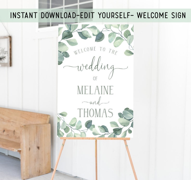 Editable Eucalyptus Welcome Sign Bridal Shower Welcome Sign - Etsy